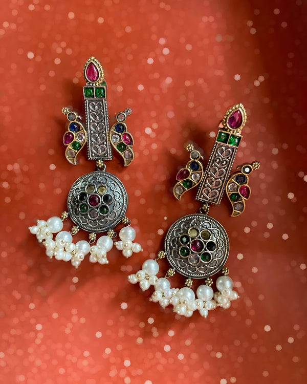 Kalgi | Silver Plated | Dual Tone Kemp Statement Earrings ...